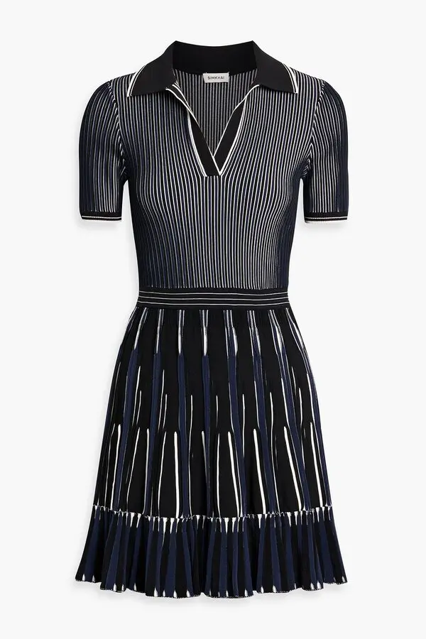 Simkhai Weslee Striped Intarsia-knit Mini Dress - Midnight Blue