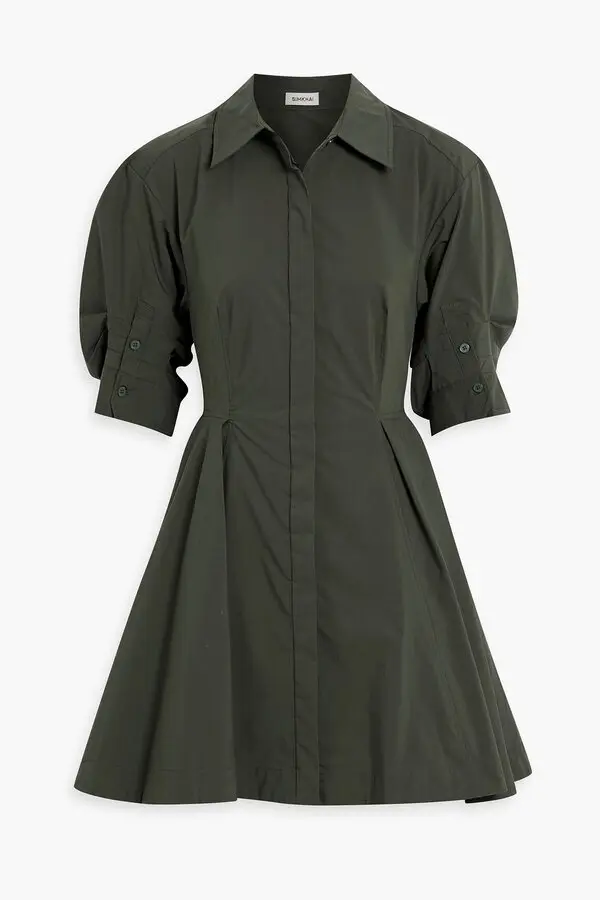 Simkhai Jazzie Pleated Mini Shirt Dress - Army Green