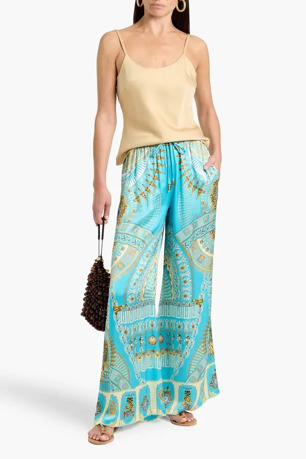 Camilla Crystal-embellished Printed Silk-satin Wide-leg Pants