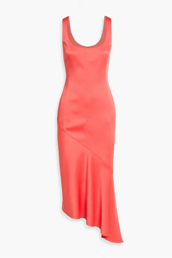 Safiyaa Warner Asymmetric Satin Midi Dress - Coral