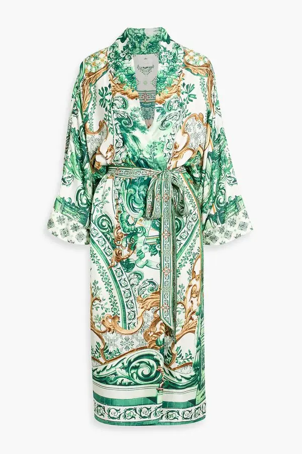 Camilla Crystal-embellished Printed Silk-satin Jacket - Green