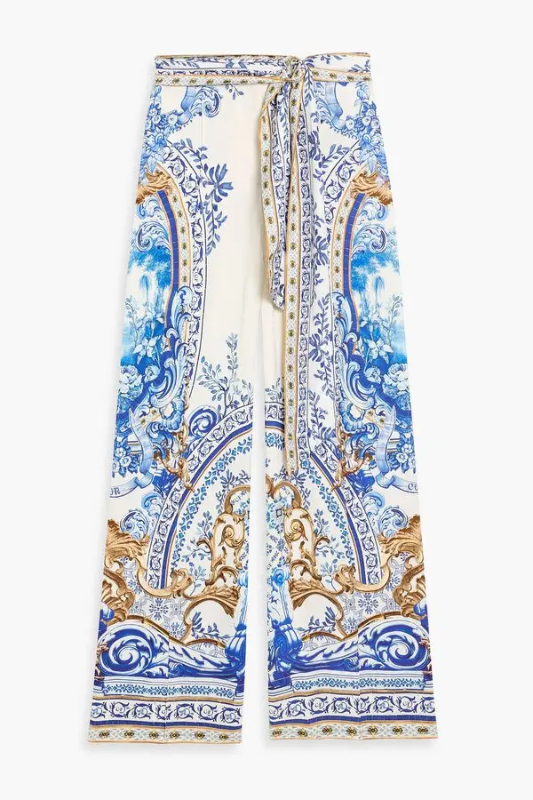 Camilla Crystal-embellished Printed Twill Wide-leg Pants - Blue