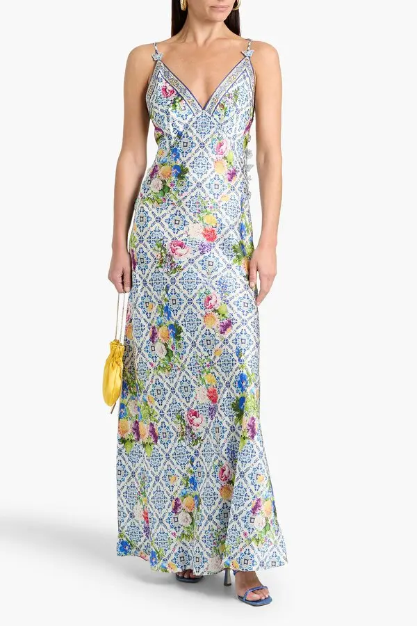 Camilla Crystal-embellished Printed Silk-twill Maxi Slip Dress