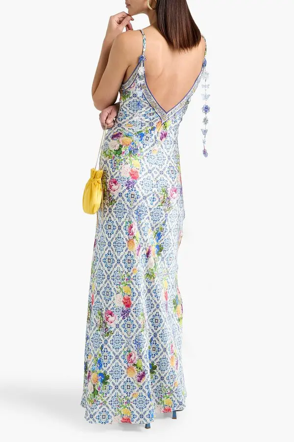 Camilla Crystal-embellished Printed Silk-twill Maxi Slip Dress