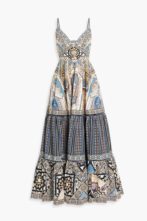 Camilla Crystal-embellished Printed Cotton Maxi Dress - Azure