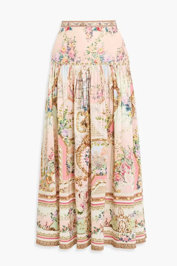Camilla Crystal-embellished Floral-print Maxi Skirt - Pastel Pink