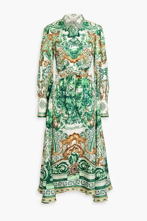 Camilla Crystal-embellished Printed Silk Shirt Dress - Green