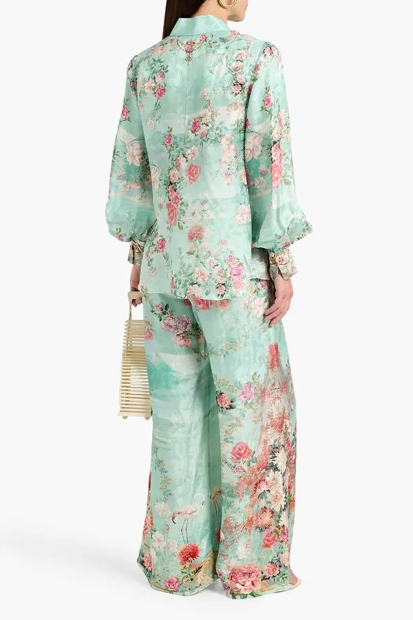 Camilla Crystal-embellished Printed Satin-jacquard Shirt