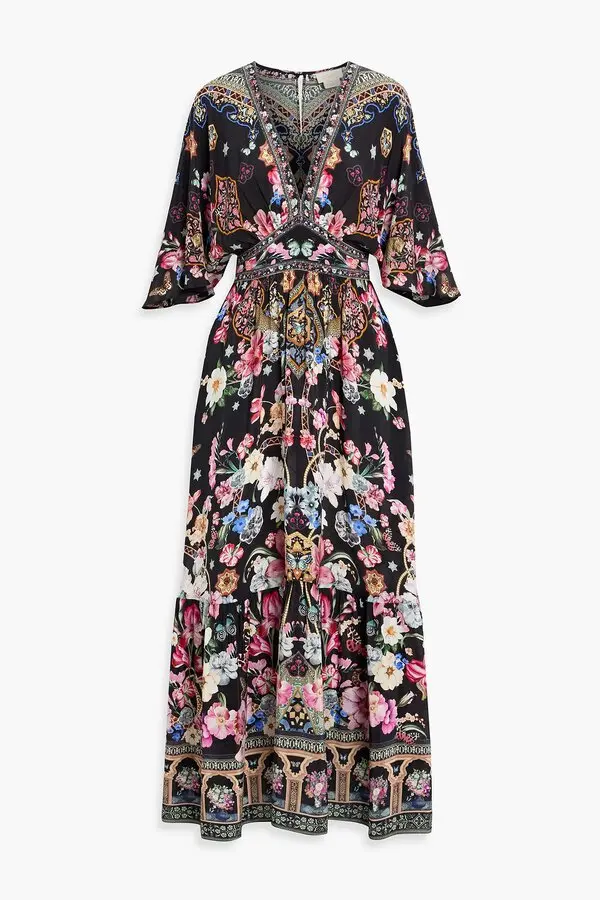 Camilla Crystal-embellished Floral-print Maxi Dress - Black
