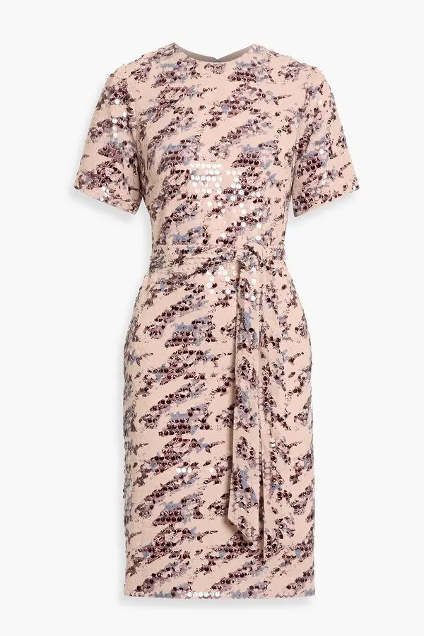 MIKAEL AGHAL Printed Embellished Crepe De Chine Dress - Blush