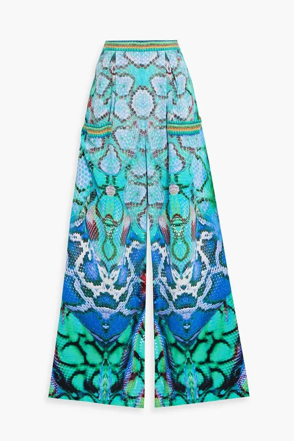 Camilla Crystal-embellished Printed Wide-leg Pants - Turquoise