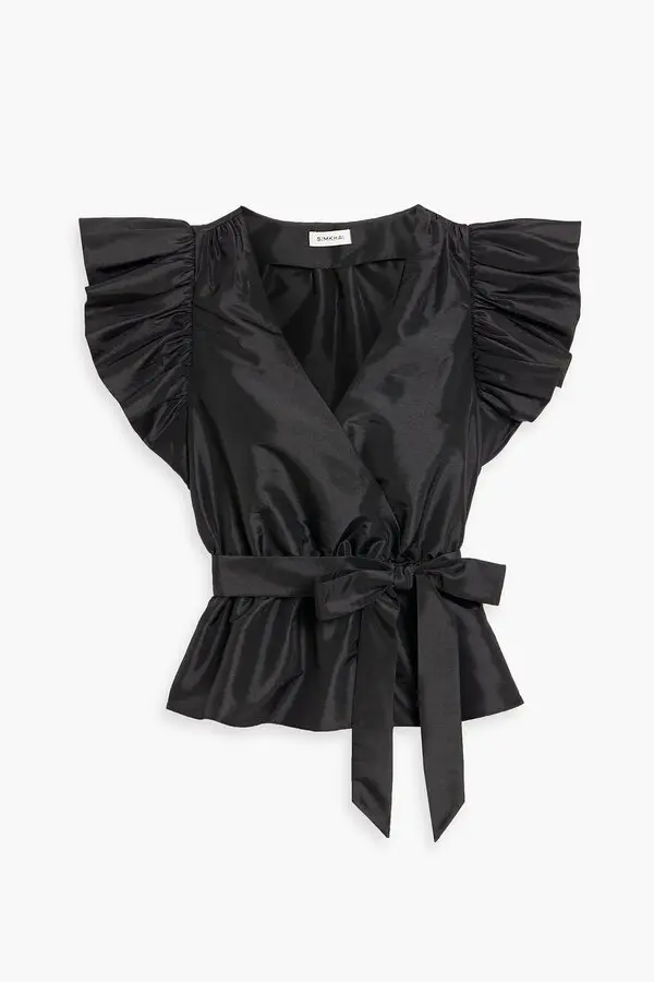 Simkhai Adelaide Wrapeffect Ruffled Taffeta Top - Black