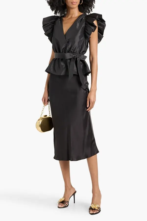 Simkhai Adelaide Wrap-effect Ruffled Taffeta Top