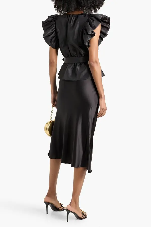 Simkhai Adelaide Wrap-effect Ruffled Taffeta Top
