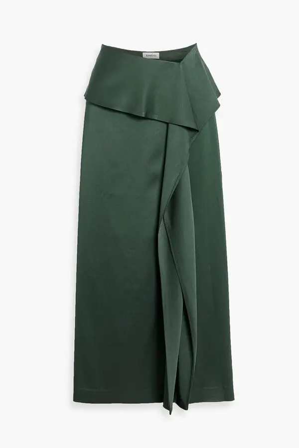 Simkhai Maria Draped Satin Midi Skirt - Forest Green