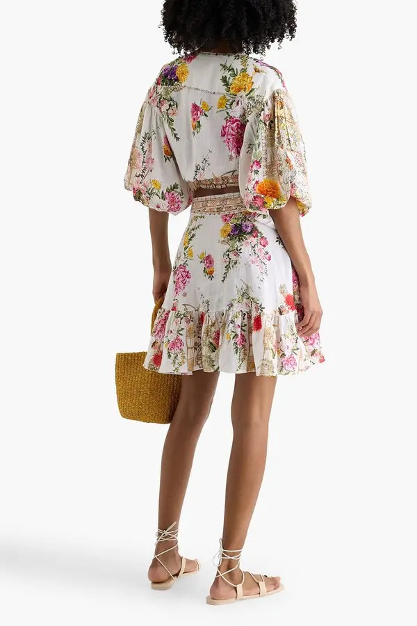 Camilla Cropped Tie-front Floral-print Linen Top