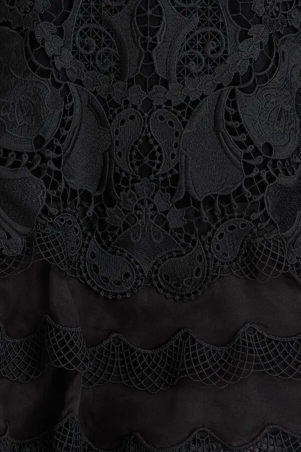 Simkhai Paislee Tiered Guipure Lace, Crepe, And Organza Mini Dress - Black