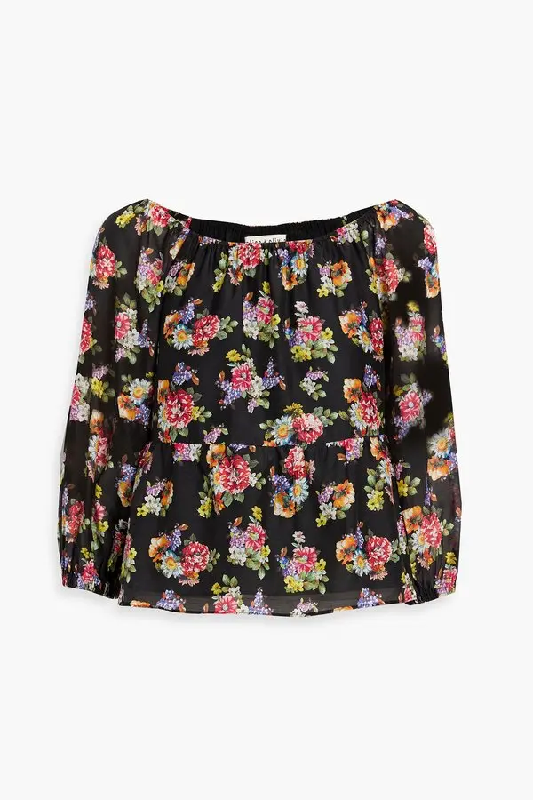 Alice + Olivia Floral-print Cotton And Silk-blend Top - Black