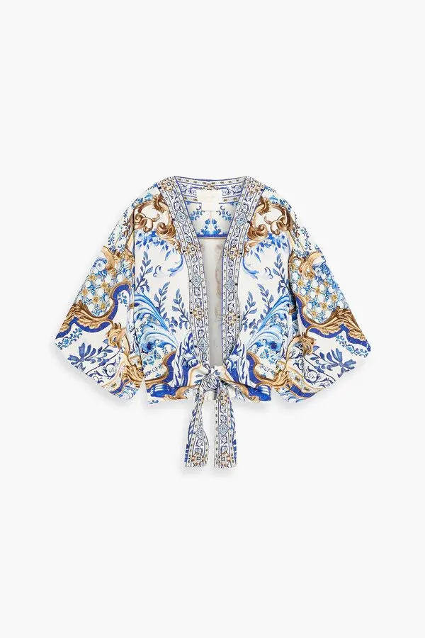 Camilla Cropped Printed Twill Top - Blue