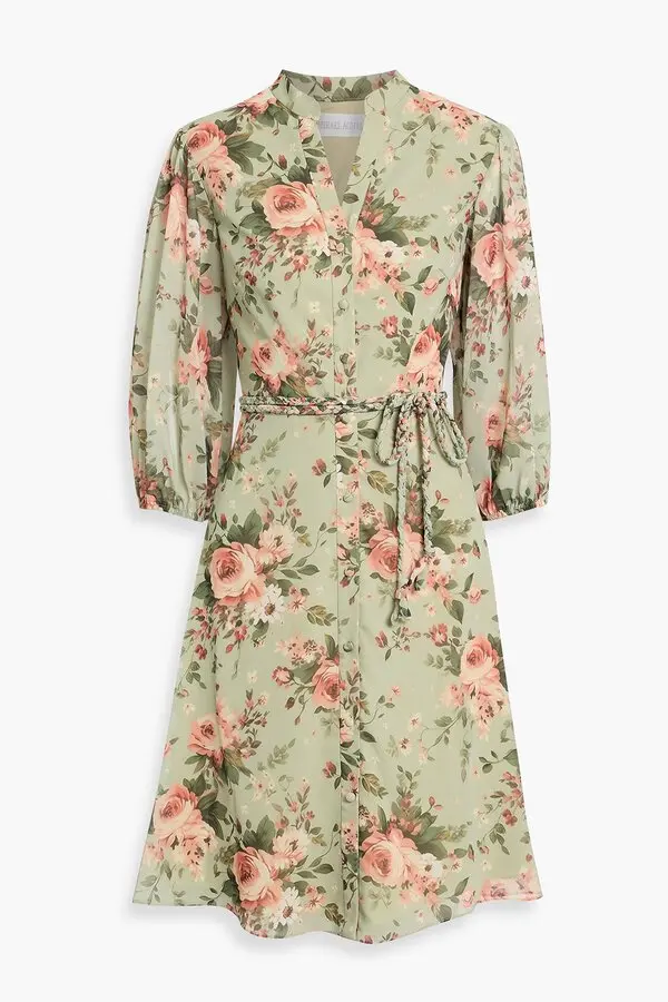 MIKAEL AGHAL Floral-print Crepe De Chine Dress - Sage Green