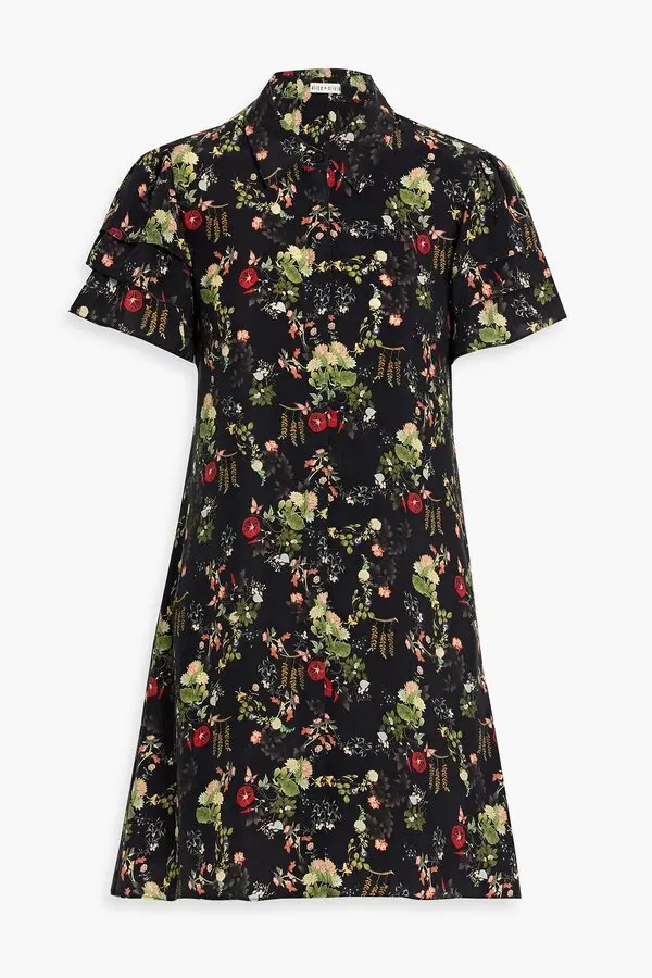 Alice + Olivia Jem Floral-print Cupro Mini Shirt Dress - Black