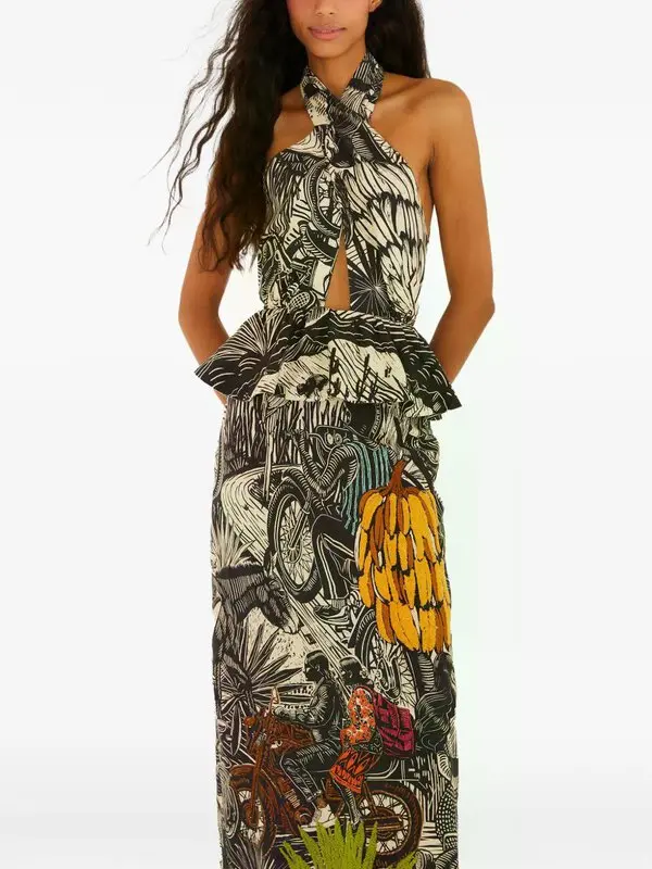 Farm Rio Graphic-print Embroidered Dress - Black