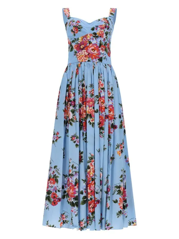 Dolce & Gabbana Abito Con Stampa "mazzo Di Fiori - Baby Blue
