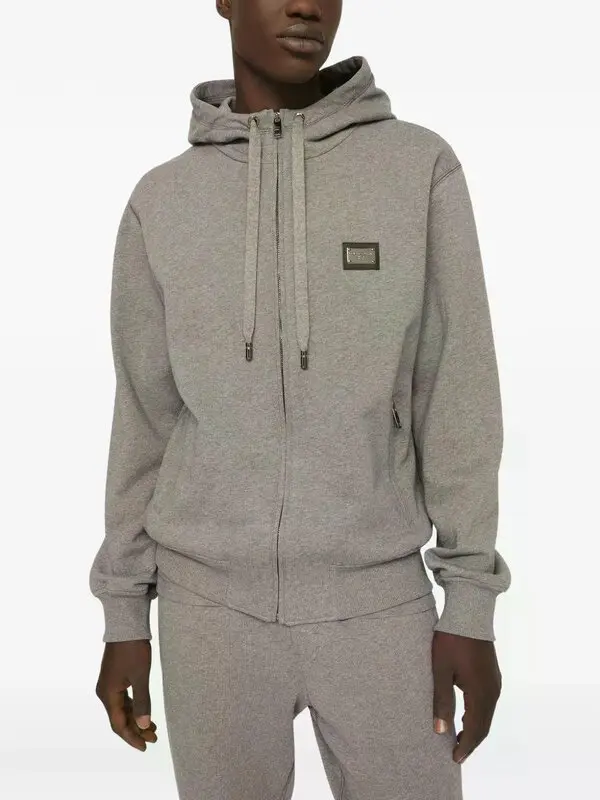 Dolce & Gabbana Logo-plaque Zip-up Hoodie - Grey