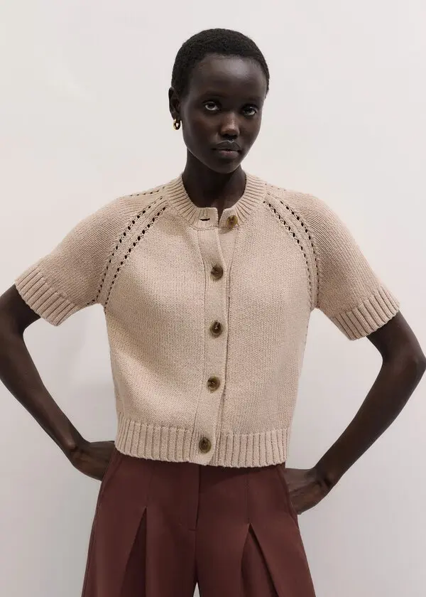 ME+EM Chunky Cotton Knit Cardigan - Stone