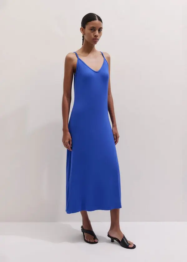 ME+EM Pointelle Knit Maxi Dress With Slip - Deep Blue