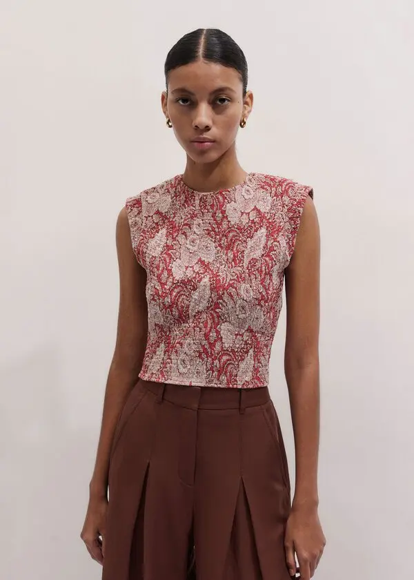 ME+EM Silk Cotton Botanical Print Crop Top