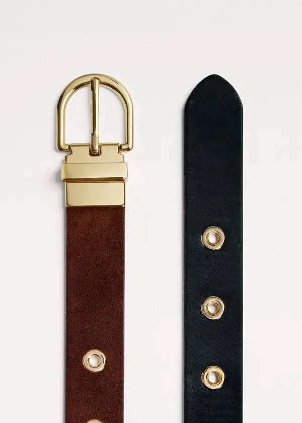 ME+EM Reversible Eyelet Leather Belt - Chestnut/black