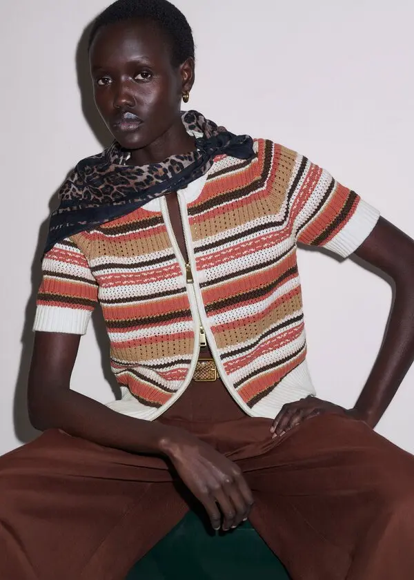 ME+EM Textured Stripe Zip-up Tee