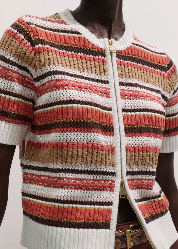 ME+EM Textured Stripe Zip-up Tee