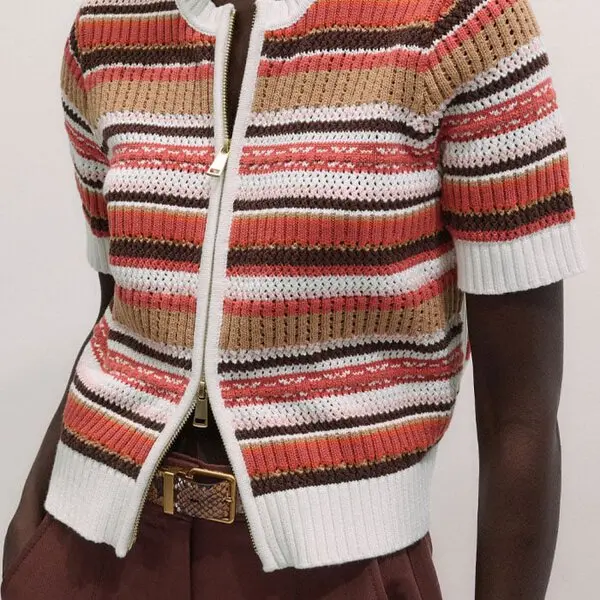 ME+EM Textured Stripe Zip-up Tee