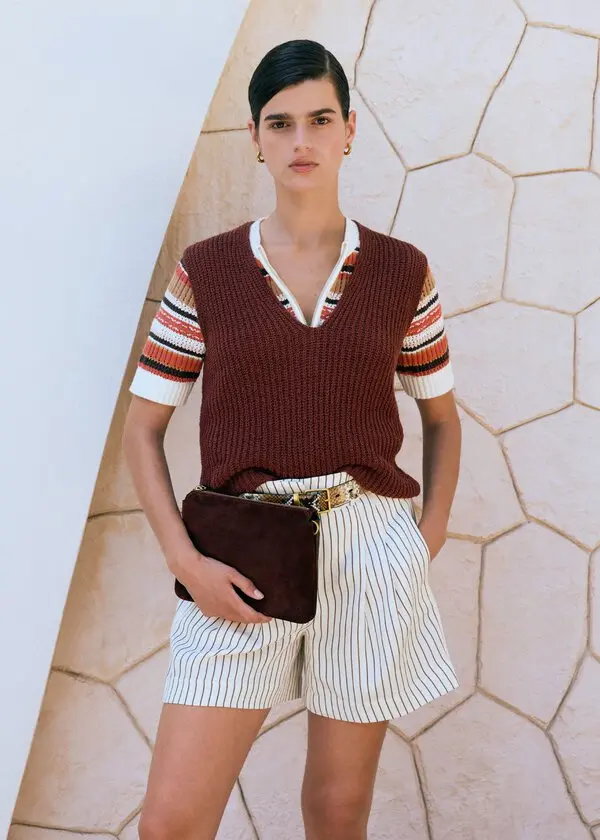 ME+EM Textured Stripe Zip-up Tee