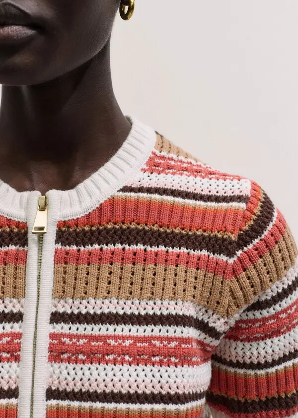 ME+EM Textured Stripe Zip-up Tee