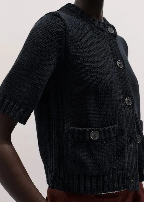 ME+EM Straight Knit Button-through Tee - Black