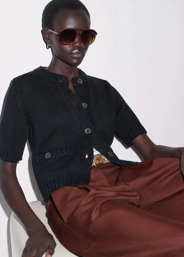 ME+EM Straight Knit Button-through Tee - Black