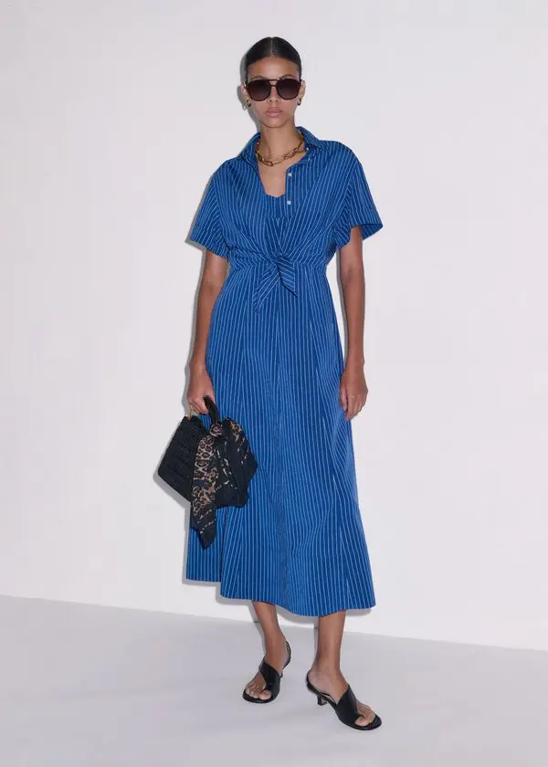 ME+EM 2-in-1 Fit & Flare Maxi Shirt Dress - Blue/white