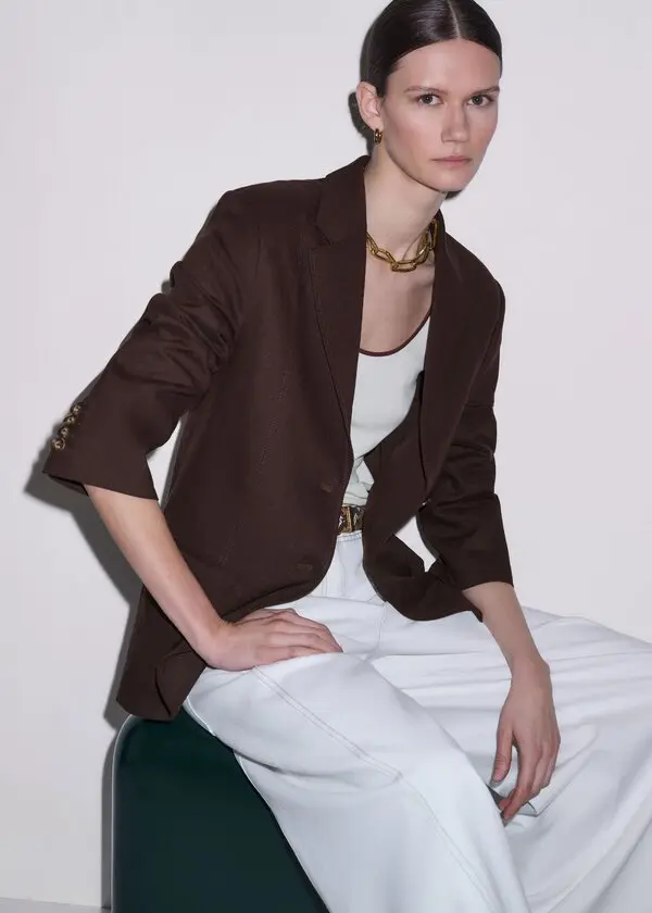 ME+EM Crease-less Linen Lightweight Blazer - Cocoa Brown