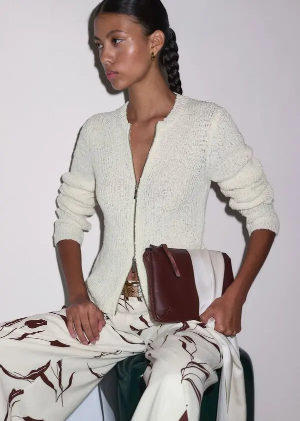 ME+EM Bouclé Zip Through Cardigan - Cream