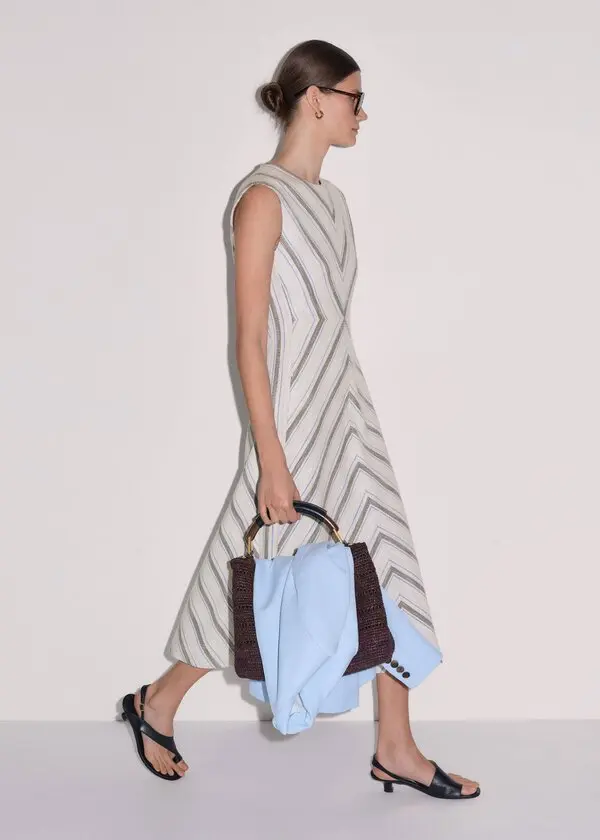 ME+EM Textured Stripe Fit And Flare Midi Dress
