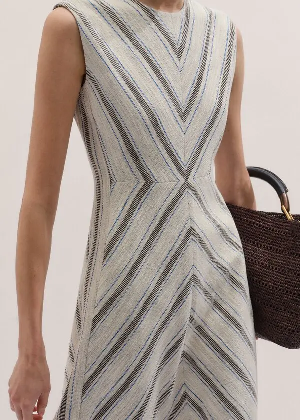 ME+EM Textured Stripe Fit And Flare Midi Dress