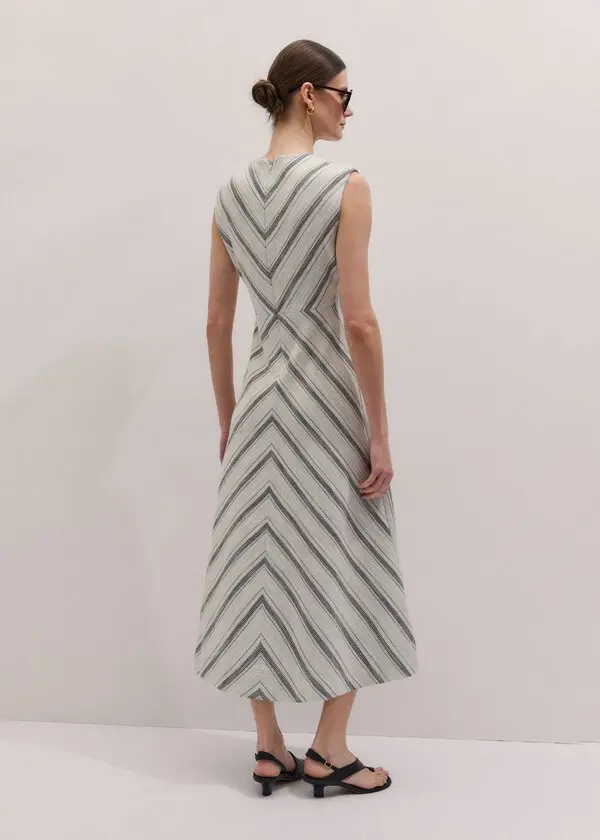 ME+EM Textured Stripe Fit And Flare Midi Dress