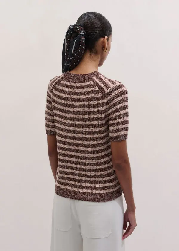 ME+EM Mouliné Stripe Straight Knit Tee - Cinnamon Multi