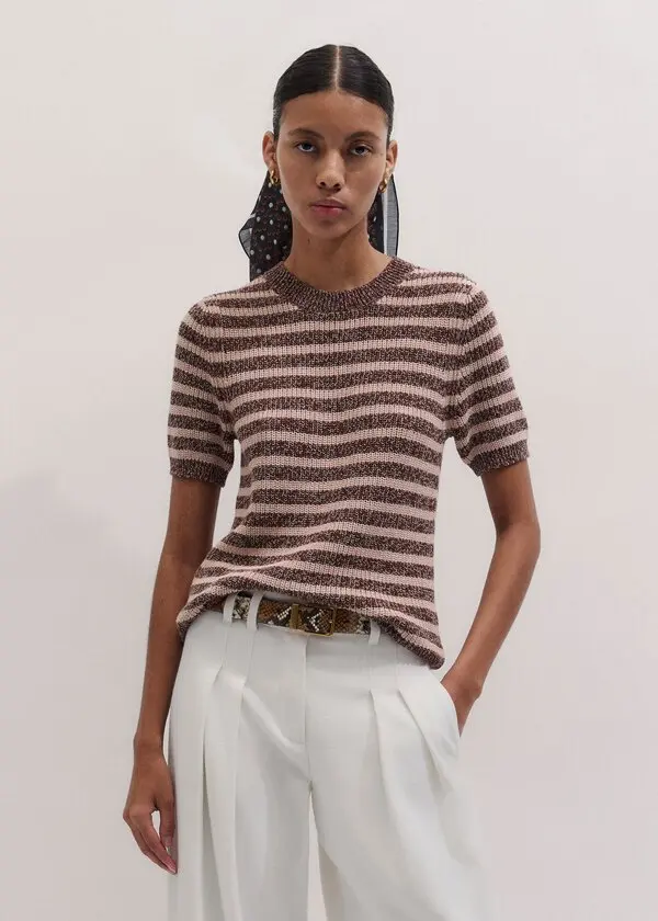 ME+EM Mouliné Stripe Straight Knit Tee - Cinnamon Multi