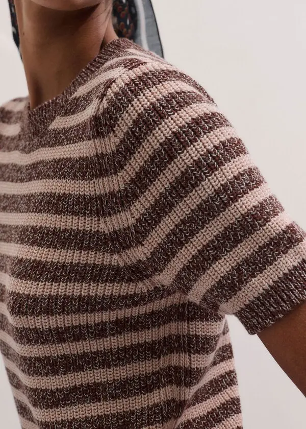 ME+EM Mouliné Stripe Straight Knit Tee - Cinnamon Multi