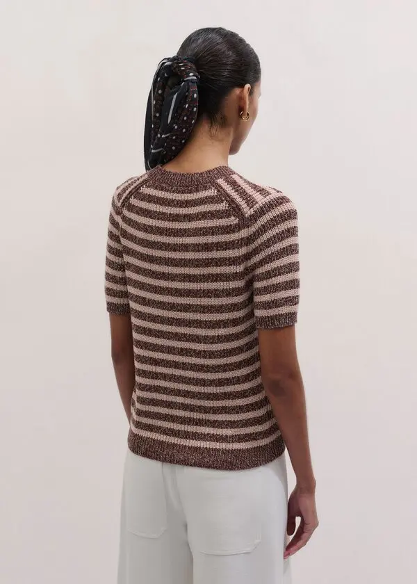 ME+EM Mouliné Stripe Straight Knit Tee - Cinnamon Multi