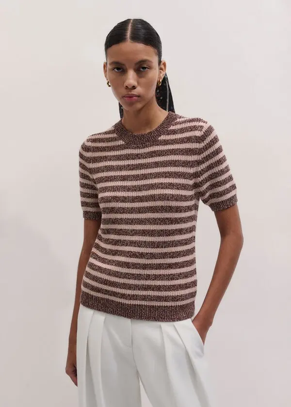 ME+EM Mouliné Stripe Straight Knit Tee - Cinnamon Multi